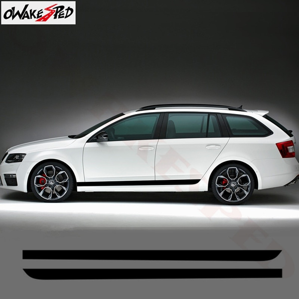 Sport racing long stripes style car door side skirt decoration stickers ...