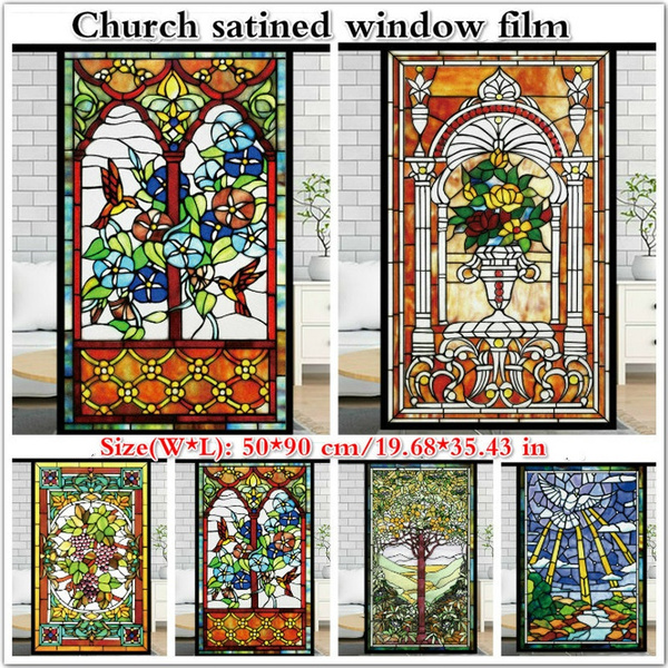 Static Cling Window Film Translucent Frosted Stained Privacy Church ...