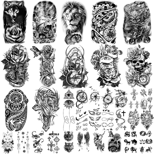 36 Sheets Temporary Tattoos Stickers, 12 Sheets Fake Body Arm Chest ...