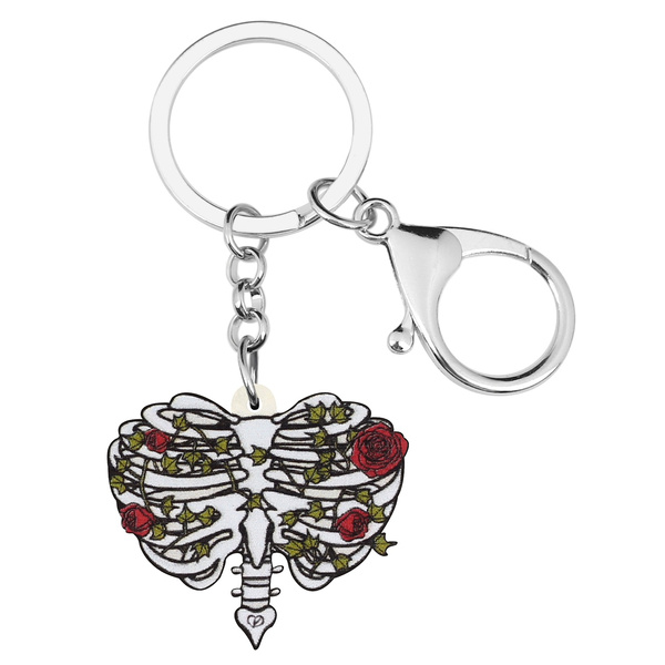 Acrylic Halloween Heart Shape Skull Flower Keychains Key Ring Handbag ...