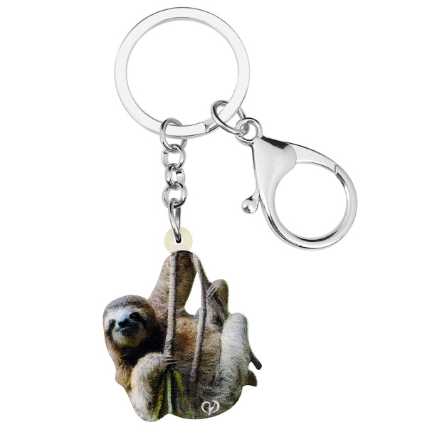 Acrylic Lovely Grey South American Sloth Keychains Animal Key Ring ...
