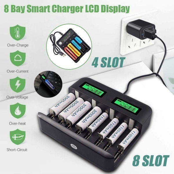 2020 New 8/4/1 Slots Smart Intelligent Battery Charger Fast Charge for ...