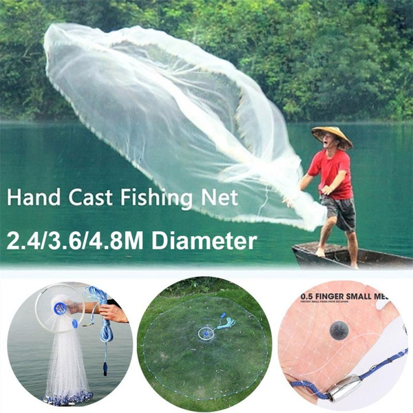 2.4-4.8m Foldable Fishing Mesh Net American Style Hand Cast Spin Fish ...