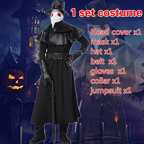Halloween Plague Doctor Cosplay Costume Steampunk Medieval Hooded Dress ...