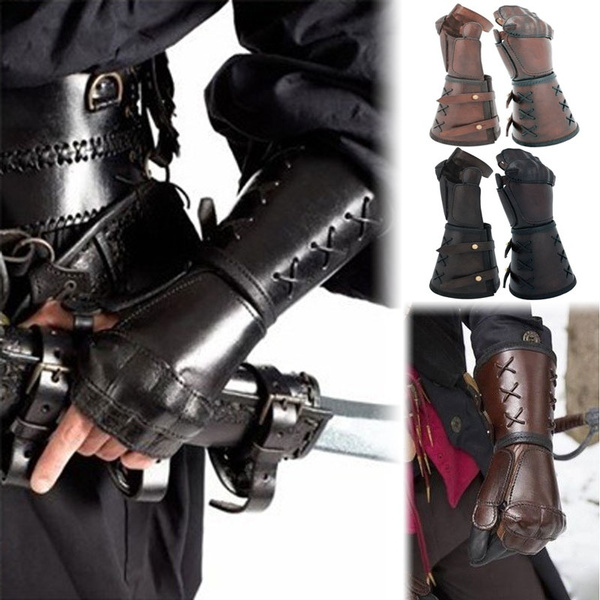 2020 Men Vintage Medieval Leather Armor Knight Gauntlet Viking Bracer ...