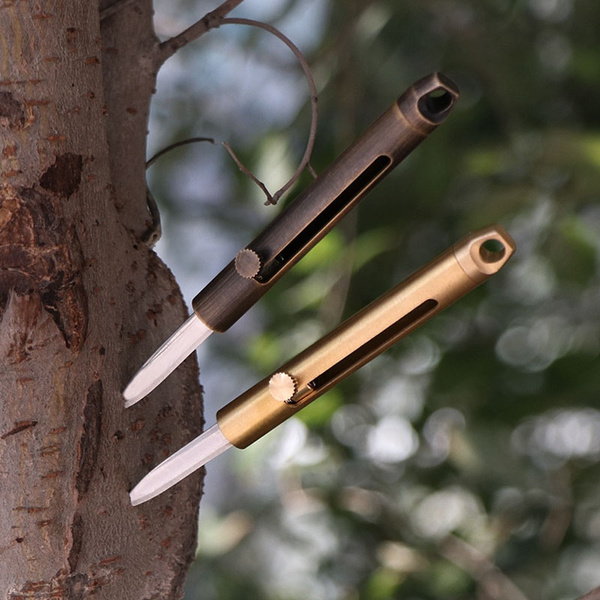Brass Mini Survival Retractable Pocket Knife Portable EDC Push Key ...