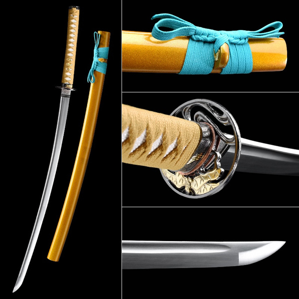 Golden scabbard, real functional katana, full Tang, T10 steel, katana ...