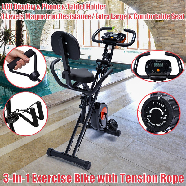 Fitness Bicycle with 8 Levels Magnetron Resistance 3-In-1 Folding ...