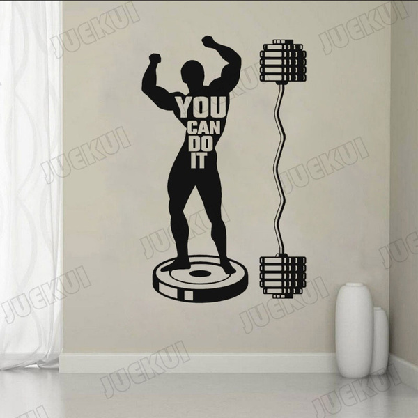 Weightlifting Fitness Boy Letters Quotes Wall Sticker for Gymnasium ...