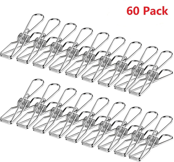 60 Pack Stainless Steel Clothes Pins Durable Clothes Pegs Multi-Purpose ...