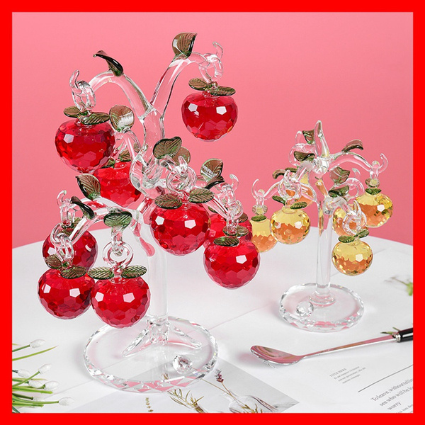 3 Colors Crystal Apple Tree With 6 8 12 Apples Figurines Rainbow Window ...