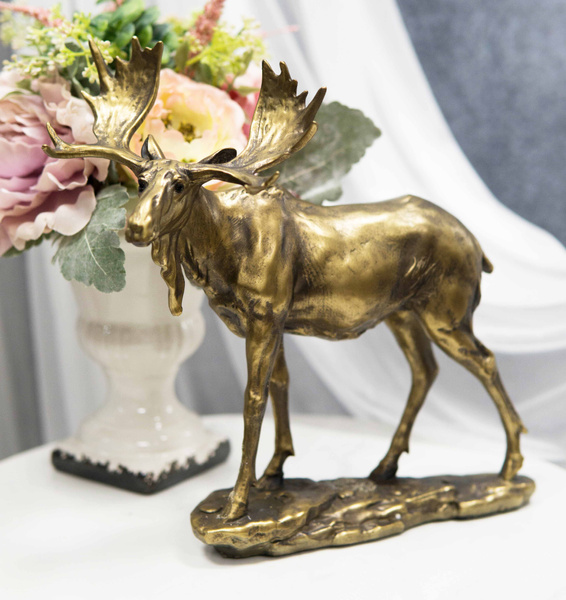 Realistic Large Bull Moose Statue In Gold Patina 11" W Rustic Elk Deer ...
