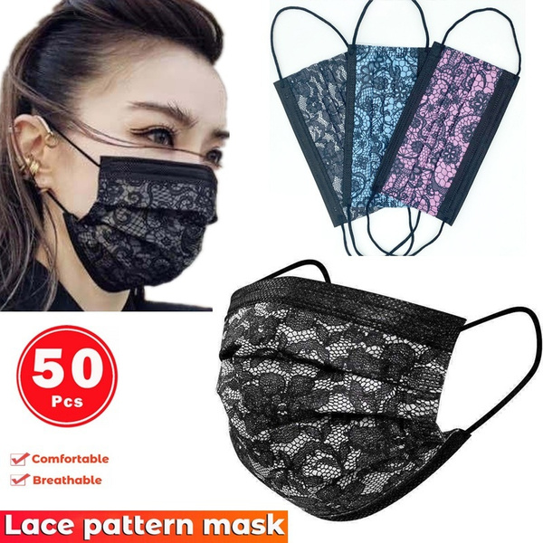 10-100pcs Adult Lace Disposable Protection Three Layer Breathable Face ...