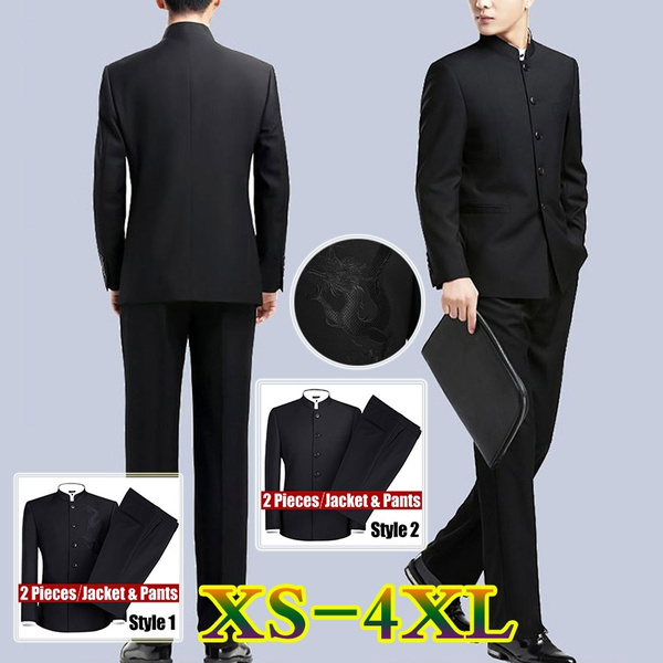 New 2020 Black Chinese Tunic Suit Men's Traditional Stand Collar Suits ...
