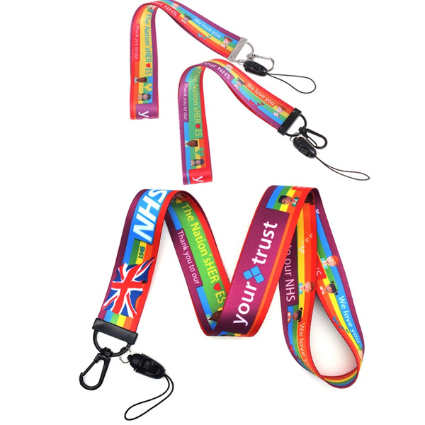 NHS Neck Strap Thank You Lanyard Key Holder Detachable Rainbow Keyring ...