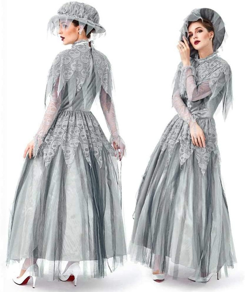 Deluxe Women's Ghost Bride Costume Halloween Cosplay Victorian Dress ...