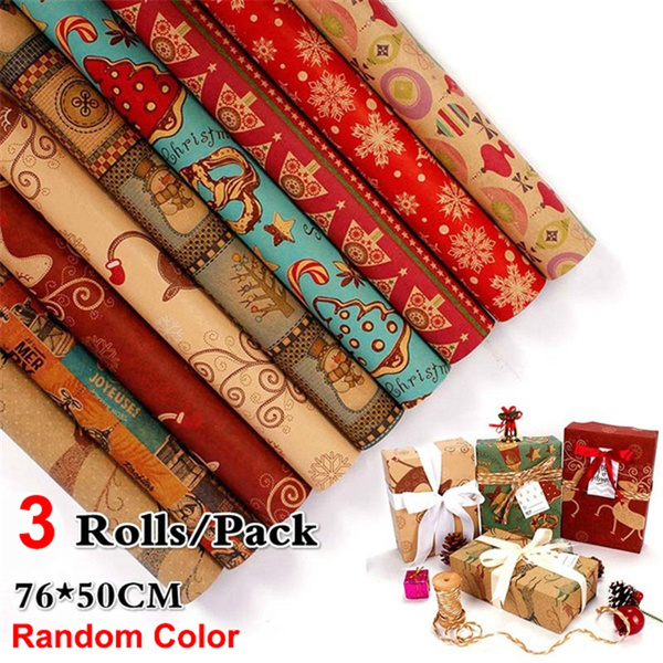 3Rolls/Pack Retro Christmas Gift Wrapping Paper Tree Snowflake Holiday ...