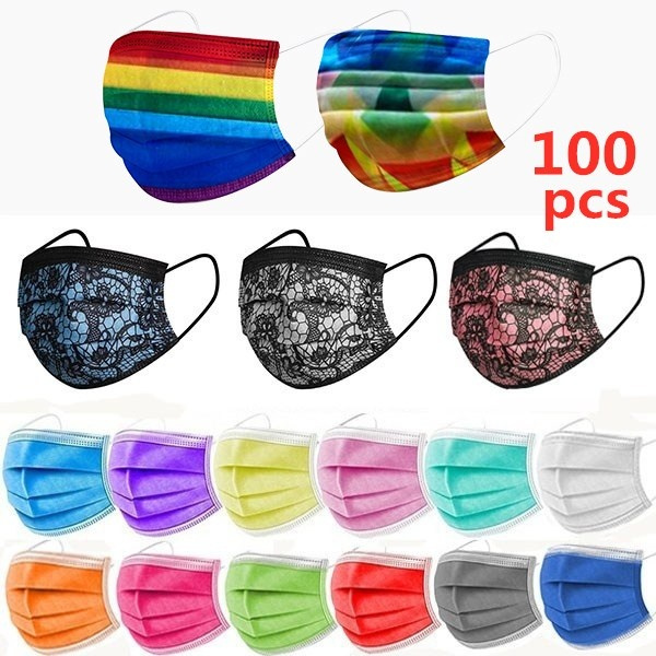 100 Pcs Disposable Face Mask with Earloops 3 Ply Protective Blue ...