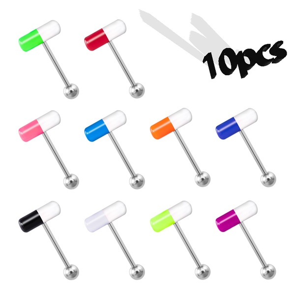 10pcs Capsule Pill Tongue Rings Acrylic Stud Piercing Barbell Tongue ...