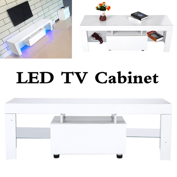 Modern White TV LED Cabinet Unit Entertainment Stand W/Remote Control ...