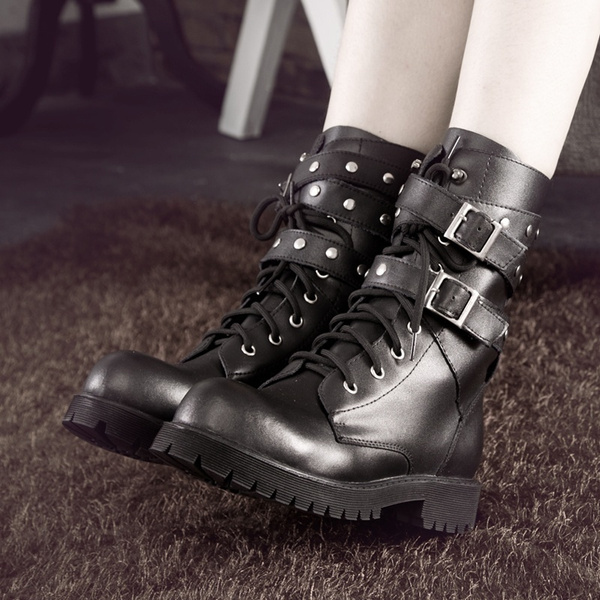 Women Boots Ladies Vintage Combat Army Punk Goth Ankle Shoes Women ...