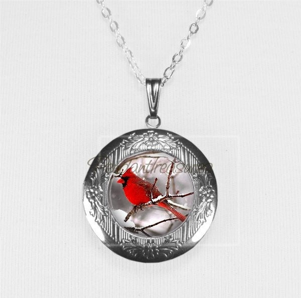 CARDINAL Locket Necklace, Bird Lover Gift, Memorial Gift, Bereavement ...