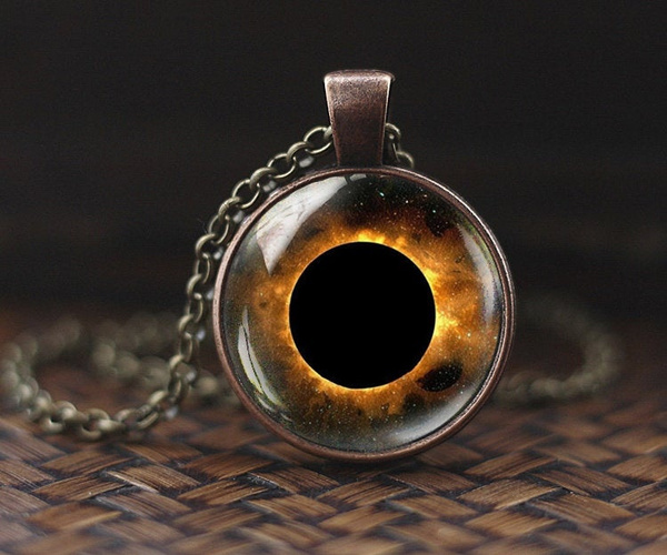 Black Solar Eclipse Necklace, Total Solar Eclipse Charm, Black Sun mens necklace, Space Galaxy ...