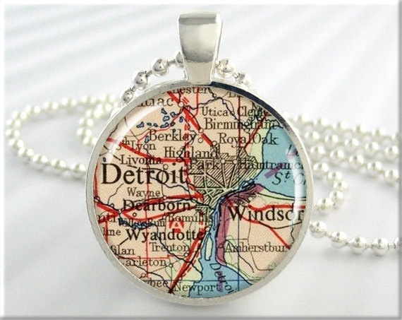 Detroit Map Pendant, Detroit Michigan Map, Resin Pendant Jewelry, Map ...
