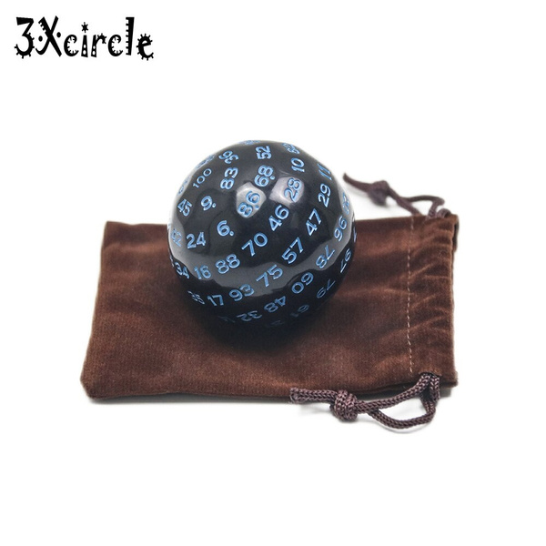 Single 100 Sided Polyhedral Dice D100 Solid Black Color with Blue ...