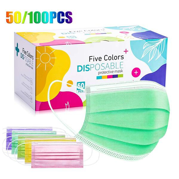 50/100PCS Face Masks, 3 Layer Disposable Face Masks with Nose Clip and ...