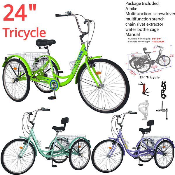 7 Speed Trikes 3 Wheel Bikes Adult Tricycles 24 Inch Three-Wheeled ...