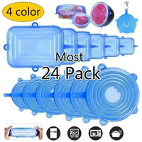 3/6/12/24 Pack Round Square Silicone Stretch Lids Reusable Food Storage ...