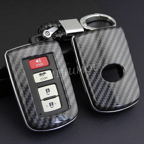 Carbon Fiber Smart Key Fob Cover Case Chain For Toyota Highlander RAV4 ...
