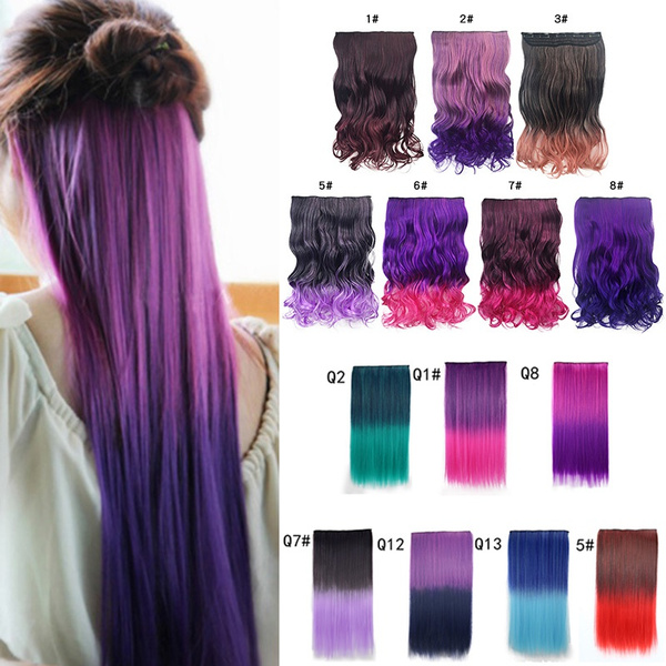 22inch 14Colors Synthetic 5 Clips in Hair Extensions Body Straight/Wave ...