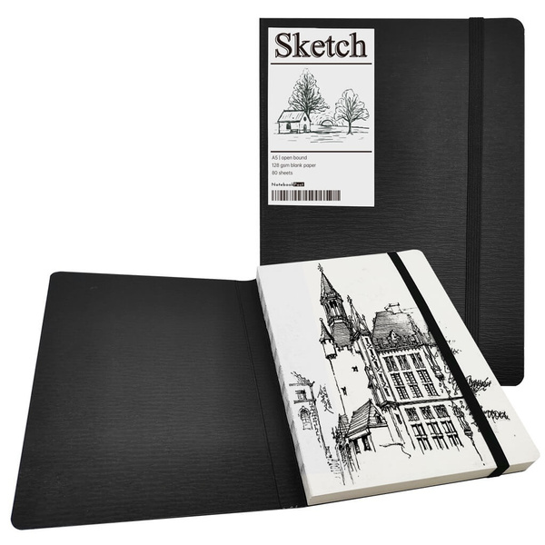 A5 Size Blank Paper Sketchbook for Drawing, Watercolor, Doodling, Black ...