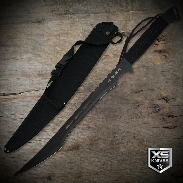 27" BLACK Ninja Sword FULL TANG Blade MACHETE Katana Japanese w/ Sheath ...