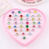 12/24/36Pcs Mixed Color Crystal Cartoon Rings Jewelry Girls Kids ...
