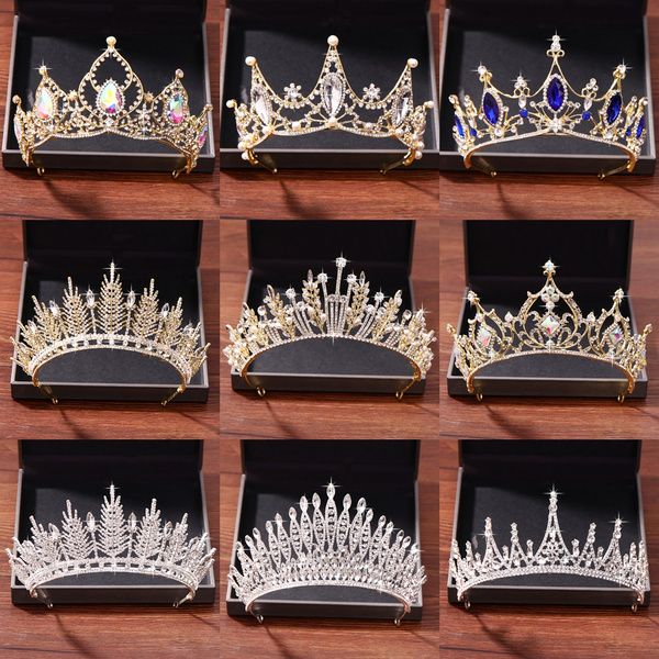 Bridal Crystal Tiara Wedding Hair Accessories Crown Golden Bridal ...
