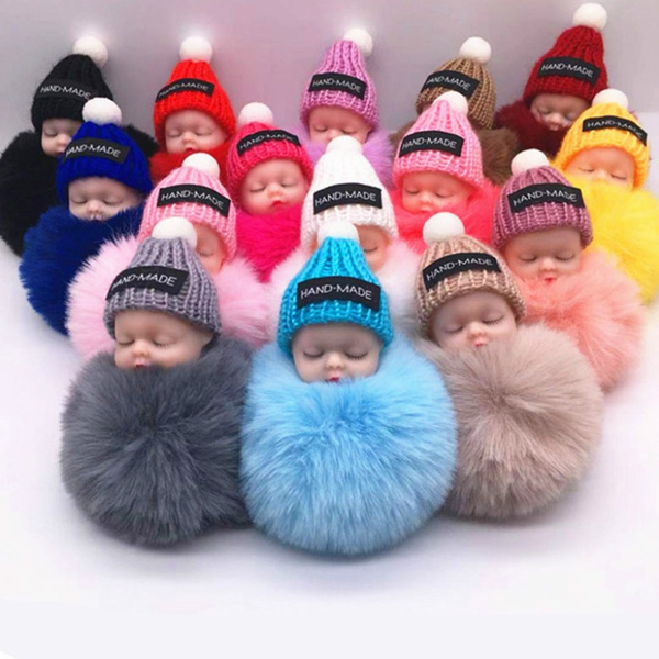 Cute Cartoon Sleeping Doll Keychain Fur Ball Plush KeyChain Keyring ...