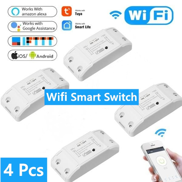 4 Pcs Wifi Smart Switch 2200W/10A Wireless Remote Switch Electric ...
