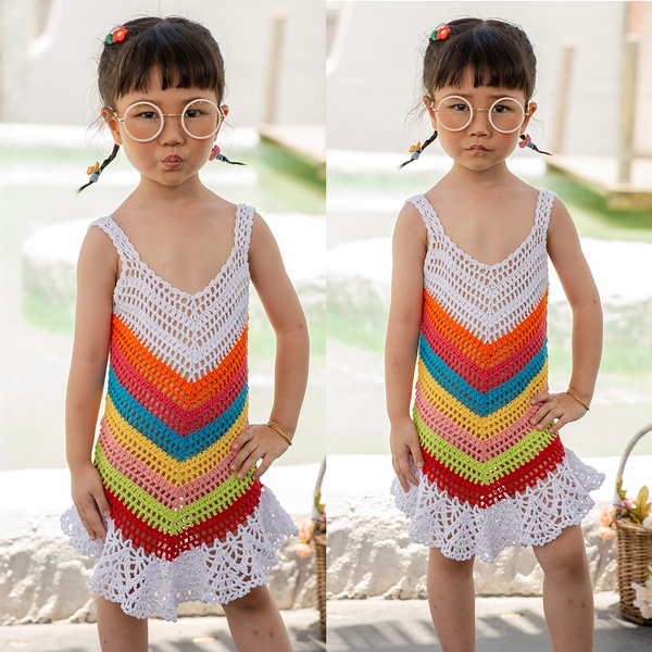 Crochet Girls Swimsuit Children Swimwear One-Piece Swimming Skirt ...