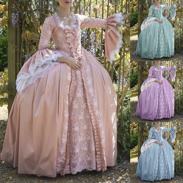 Womens Medieval Renaissance Long Sleeve Victorian Ball Gown Flare