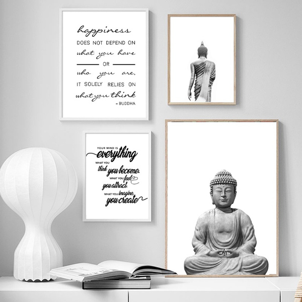 Zen Buddha Head Statue Poster Motivational Quotes Canvas Print ...