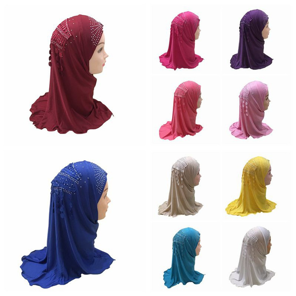 Children Kids Muslim Little Girls Hijab Lace Islamic Scarf Shawls ...