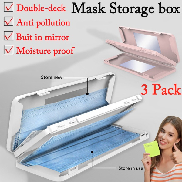 Modern 3PCS Double-layer Portable Mask Case with Mirror Household ...