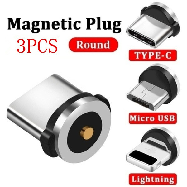 3PCS Round Magnetic Cable Plug Type C Micro USB C 8 Pin Plugs Fast ...