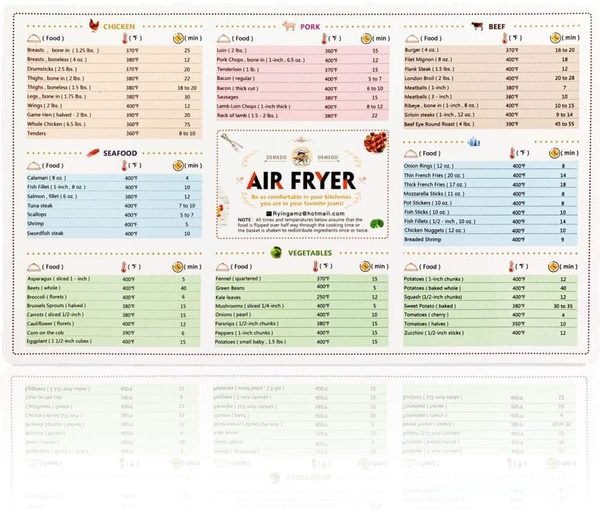 Air Fryer Cooking Time Chart + Kitchen Conversion Chart, Magnetic ...