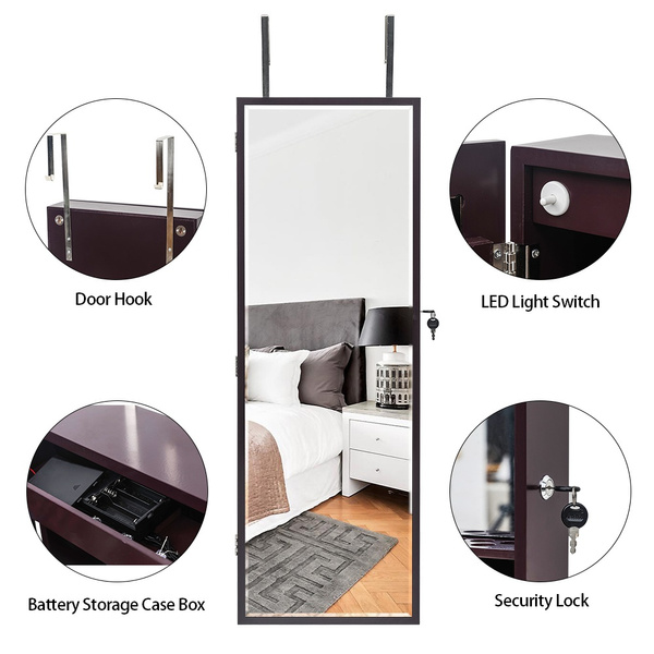 Wall Door Mounted Mirror Jewelry Cabinet Lockable Armoire Holder Brown ...
