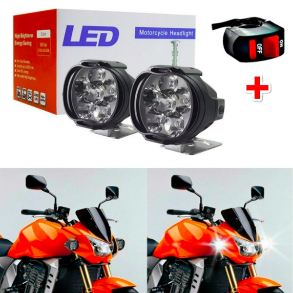 2Pcs 6 LED Motorcycle Light Headlight Assembly 10W 1000LM+Switch ...