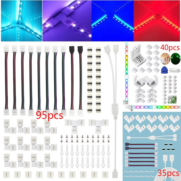 35/40/95Pcs 5050 4-pin LED Strip Connector Kit with T-Shaped L-Shaped ...